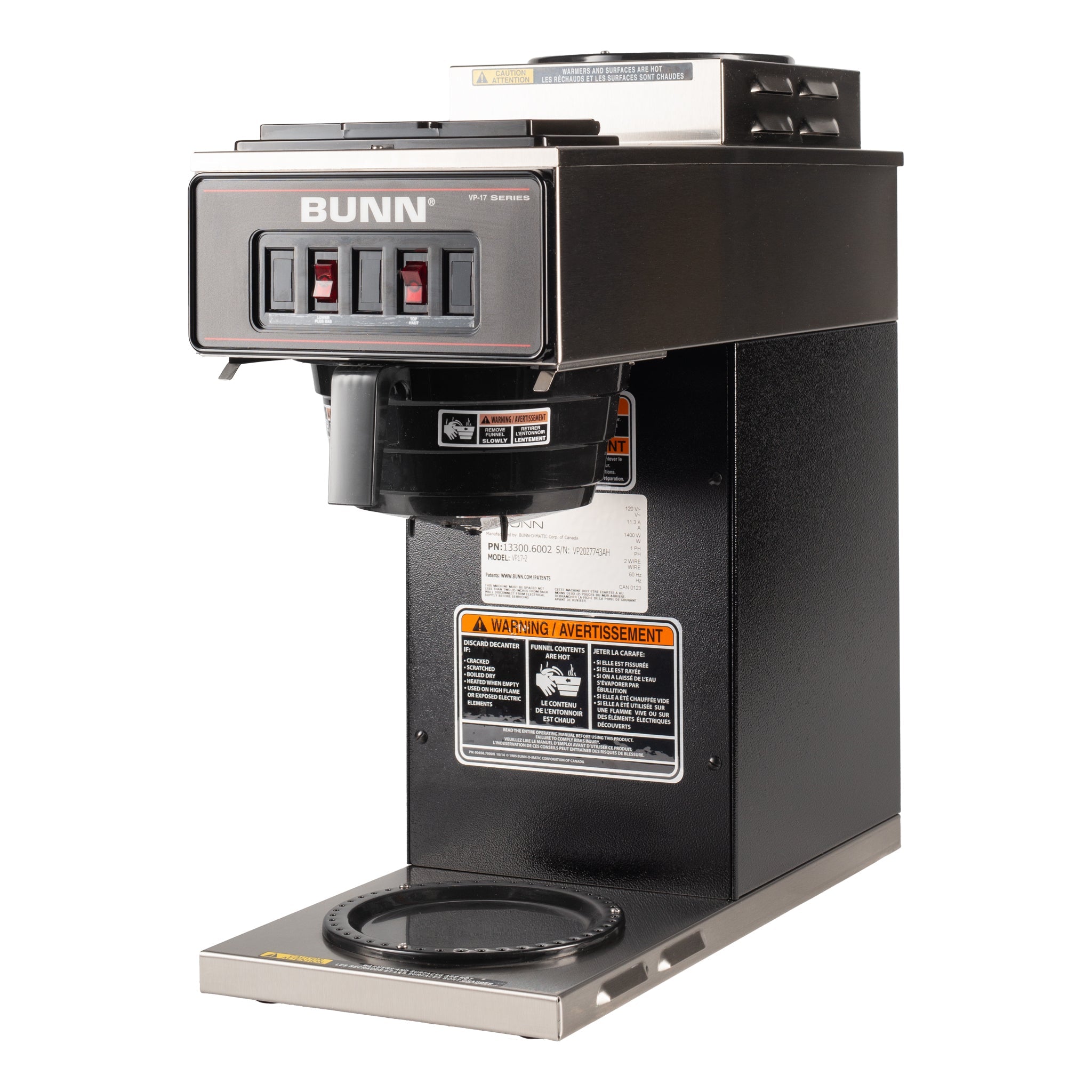 BUNN VP17-2 Coffee Brewer, 2 Warmers, 120V, Black - 13300.6002 ...